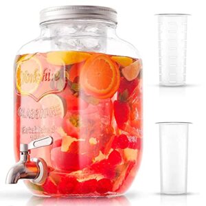 joyjolt 1-gallon drink dispenser. glass beverage dispenser with spigot plus ice cylinder and fruit infuser! water dispenser, lemonade stand, punch bowl, juice container - drink dispensers for parties