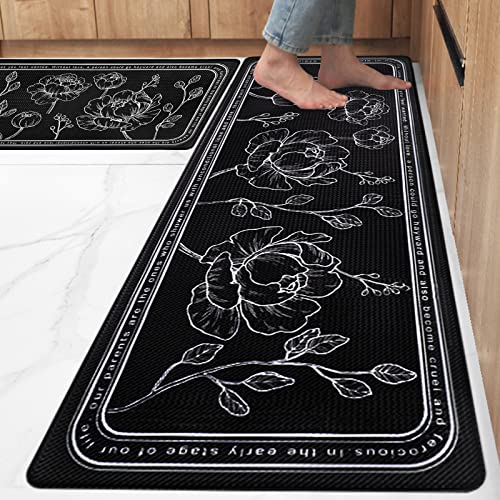 ROTTOGOON Kitchen Floor Mat Set of 2, Cushioned Anti Fatigue Kitchen Mat 17"x47"+17"x29", Non-Slip Waterproof Kitchen Rug, Premium PVC Comfort Kitchen Mats and Rugs for Kitchen, Office, Home, Laundry