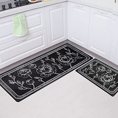 ROTTOGOON Kitchen Floor Mat Set of 2, Cushioned Anti Fatigue Kitchen Mat 17"x47"+17"x29", Non-Slip Waterproof Kitchen Rug, Premium PVC Comfort Kitchen Mats and Rugs for Kitchen, Office, Home, Laundry