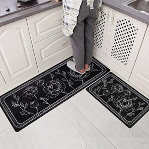 ROTTOGOON Kitchen Floor Mat Set of 2, Cushioned Anti Fatigue Kitchen Mat 17"x47"+17"x29", Non-Slip Waterproof Kitchen Rug, Premium PVC Comfort Kitchen Mats and Rugs for Kitchen, Office, Home, Laundry