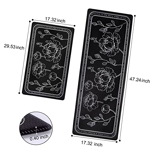 ROTTOGOON Kitchen Floor Mat Set of 2, Cushioned Anti Fatigue Kitchen Mat 17"x47"+17"x29", Non-Slip Waterproof Kitchen Rug, Premium PVC Comfort Kitchen Mats and Rugs for Kitchen, Office, Home, Laundry