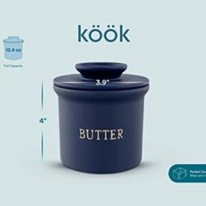 Kook Butter Keeper Dish, French Ceramic Crock with Lid, Embossed Container, For Soft Butter (Matte Navy)