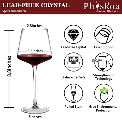 Wine Glasses Set of 6 – Hand Blown Crystal Wine Glasses – Tall Long Stem Red/White Wine Glasses – Unique square wine glasses with flat bottom For Cabernet, Pinot Noir, Burgundy –16oz Clear