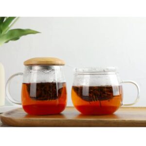 HOVOL Tea Mug with Infuser and Lid - 13.5oz Heat Resistant Borosilicate Glass, Clear Teacup with Strainer for Loose Leaf Tea, Blooming Tea, and Tea Bags - Ideal for Tea Lovers