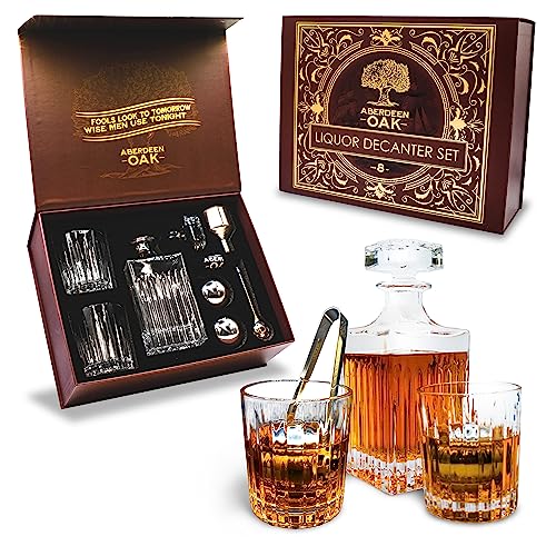 Whiskey Decanter Set With Glasses and Bar Accessories - Birthday Gifts For Men And Women, Groomsmen Gifts, Wedding Gifts For Couple, Bar Decor, Or Man Cave Decor, Whisky Decanter & Glass Set