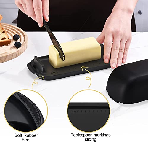 Butter Dish with Lid, Butter Container Holds for Countertop, Unbreakable Butter Keeper for Home Kitchen Decor, Perfect for East/West Coast Butter, BPA-free, Microwave/Dishwasher Safe (Black)