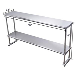 Profeeshaw Stainless Steel Prep Table with Double Overshelf NSF Commercial Work Table with Backsplash and Undershelf for Kitchen Restaurant 24×60 Inch