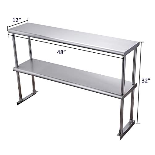 Profeeshaw Stainless Steel Prep Table with Double Overshelf NSF Commercial Work Table with Backsplash and Undershelf for Kitchen Restaurant 24×48 Inch