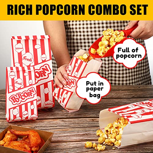 Mimorou 200 Pcs 2 oz 1 Popcorn Bags Disposable Paper Grease Resistant Container Retro Small Sleeves, Plastic Hand Scoop Red for Movie Theater Home Kitchen