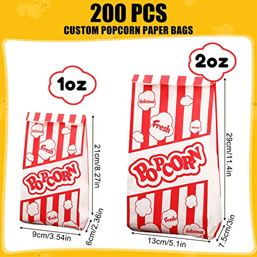 Mimorou 200 Pcs 2 oz 1 Popcorn Bags Disposable Paper Grease Resistant Container Retro Small Sleeves, Plastic Hand Scoop Red for Movie Theater Home Kitchen