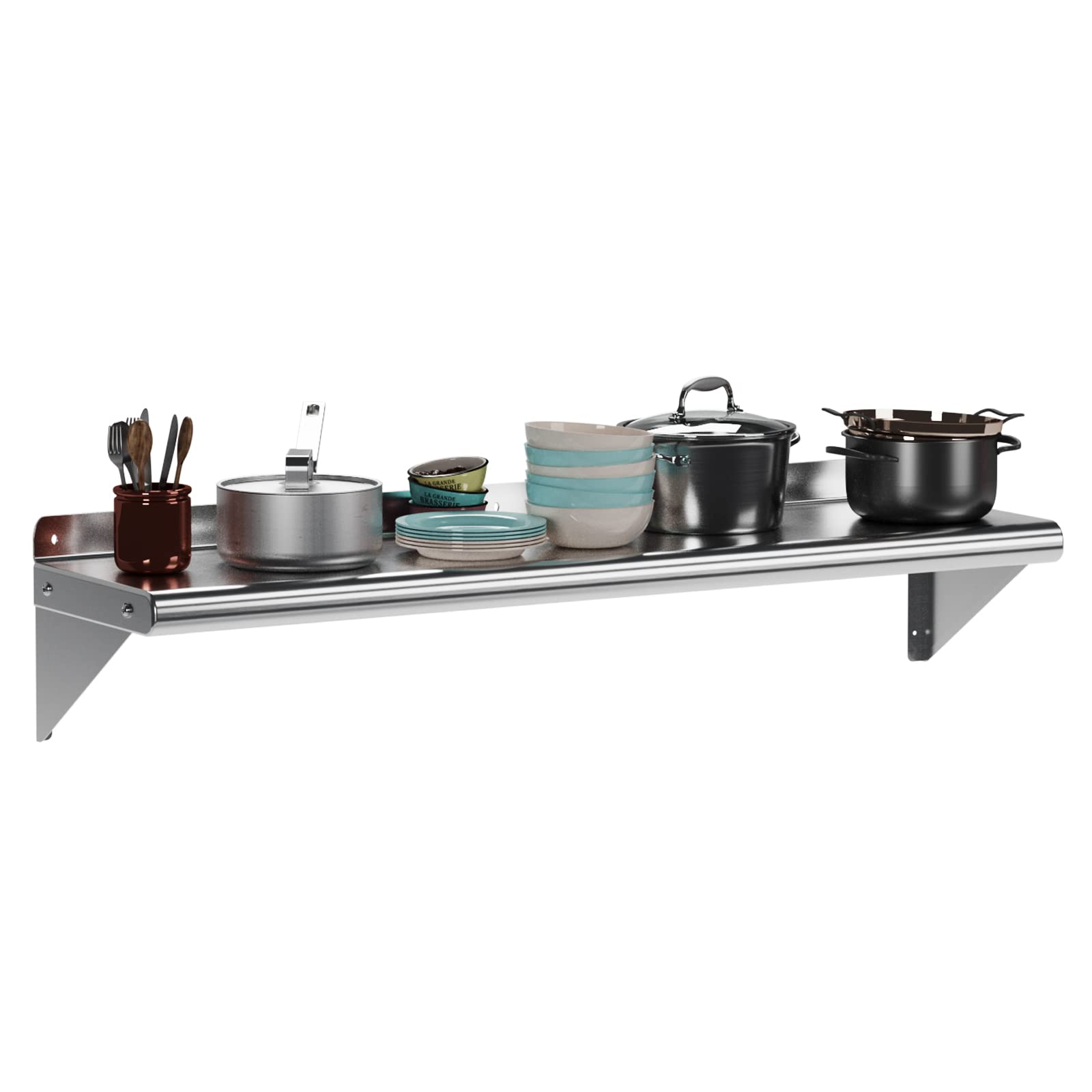 RIEDHOFF Stainless Steel Shelf 12" x 48", 220 lb [NSF Certified] Commercial Metal Wall Mount Shelf with Backplash for Restaurant, Laundry Room, Kitchen and Garage