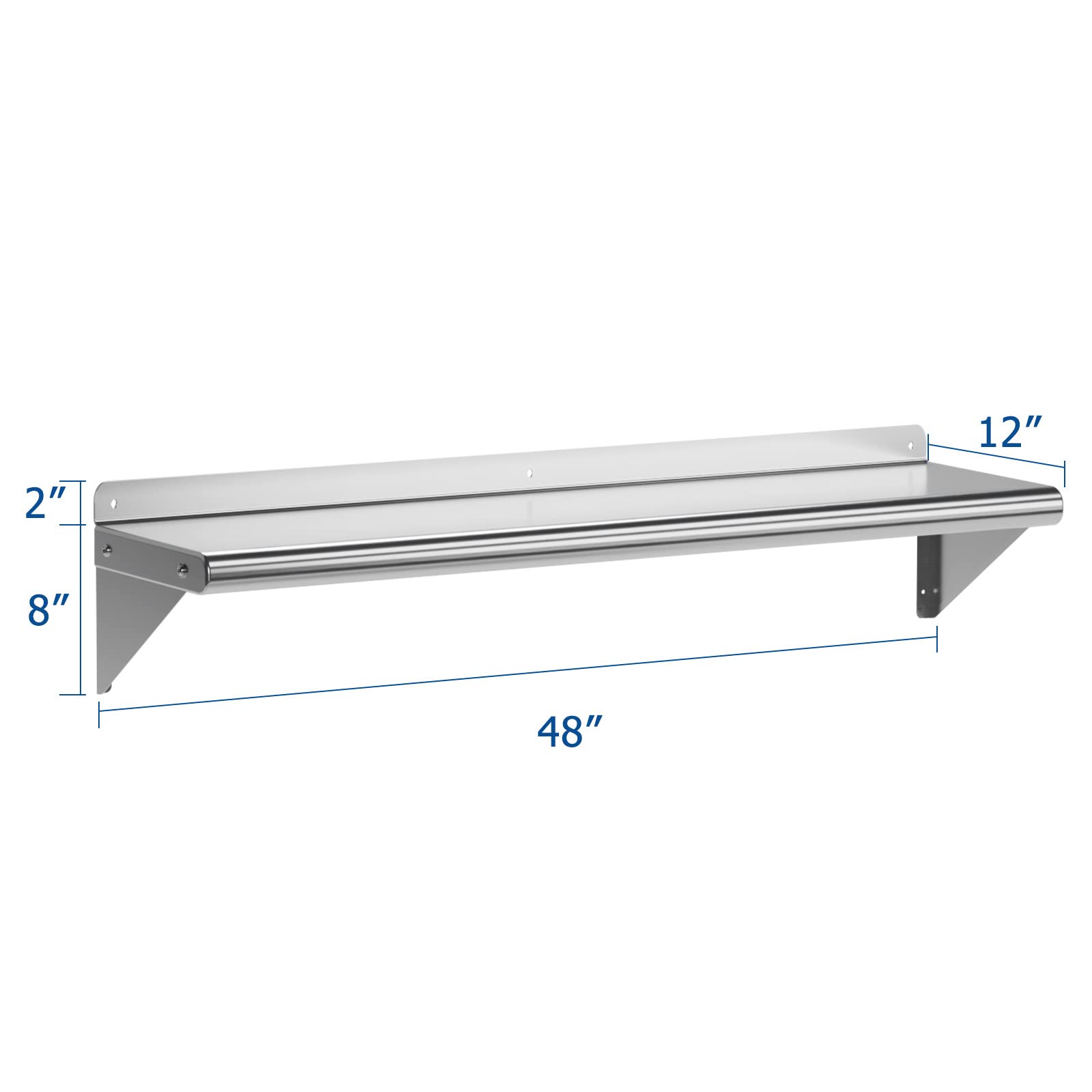 RIEDHOFF Stainless Steel Shelf 12" x 48", 220 lb [NSF Certified] Commercial Metal Wall Mount Shelf with Backplash for Restaurant, Laundry Room, Kitchen and Garage