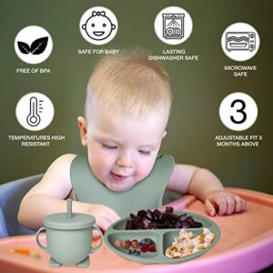 mutualproducts - Baby Feeding Set 8-Piece | Baby Led Weaning Utensils Set Includes Suction Bowl and Plate, Baby Spoon and Fork, Sippy Cup with Straw and Lid | Baby Feeding Supplies (Army Green)