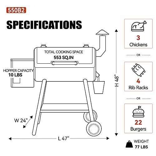 Z GRILLS Wood Pellet Smoker with Upgraded PID Controller, 8 in 1 BBQ Grill, 553 sq in Cooking Area, 550B2