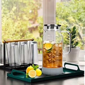 BOQO Glass Pitcher 68oz/2000ml,Pitcher with lid and Precise Scale Line,Tea Pitcher,Glass Water Jug,Glass Water Pitcher,with Particular Coaster.