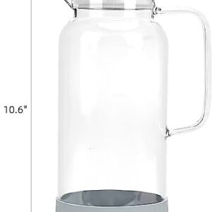 BOQO Glass Pitcher 68oz/2000ml,Pitcher with lid and Precise Scale Line,Tea Pitcher,Glass Water Jug,Glass Water Pitcher,with Particular Coaster.