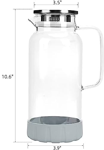 BOQO Glass Pitcher 68oz/2000ml,Pitcher with lid and Precise Scale Line,Tea Pitcher,Glass Water Jug,Glass Water Pitcher,with Particular Coaster.