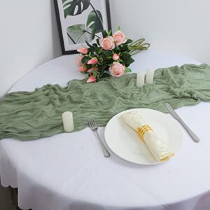 Snowkingdom 13Ft Sage Green Cheesecloth Table Runner, 160inch Long Cheese Cloth Boho Gauze Table Runner for Wedding Bridal Baby Shower Birthday Holiday Party Rustic Sheer Table Decorations