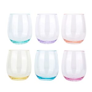 koxin-karlu classic 18-ounce acrylic stemless wine glasses, unbreakable mixed drinkware plastic tumbler, set of 6 mutlicolor