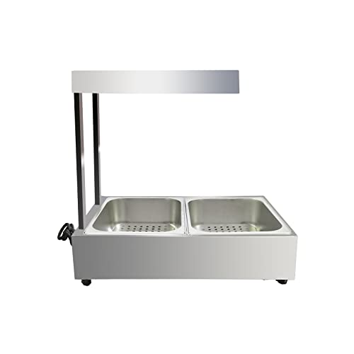 Infrared French Fry Warmer Overhead Heat Lamp Fry Warming Station with (2) Food Pan (DH-312)