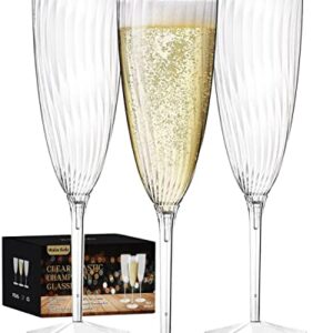 Walee Koky Plastic Champagne Flutes, 36 PCS Clear Disposable Wine Glasses Reusable Plastic Cocktail Cups for Home Daily Life Party Birthday Wedding Toasting Drinking Champagne(6 oz)