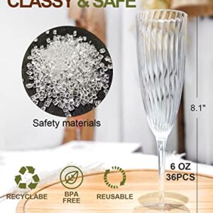 Walee Koky Plastic Champagne Flutes, 36 PCS Clear Disposable Wine Glasses Reusable Plastic Cocktail Cups for Home Daily Life Party Birthday Wedding Toasting Drinking Champagne(6 oz)