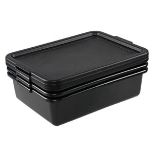 CAND 3 Packs 13 L Restaurant Bus Tubs with Lid, Black Commercial Dish Tubs Plastic