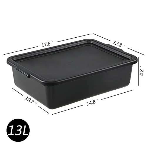 CAND 3 Packs 13 L Restaurant Bus Tubs with Lid, Black Commercial Dish Tubs Plastic