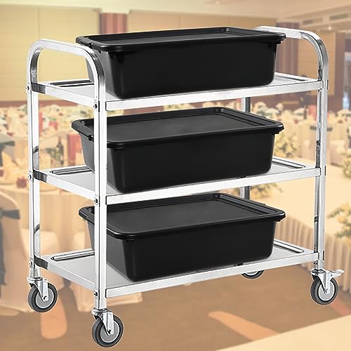 CAND 3 Packs 13 L Restaurant Bus Tubs with Lid, Black Commercial Dish Tubs Plastic