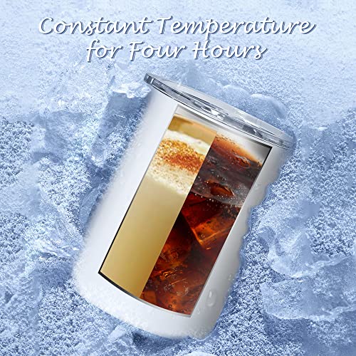 AGH 10 oz White Sublimation Tumblers Blanks, 6 Pack Straight Stainless Steel Tumbler with Splash-proof Slide Lid and Metal Straw, Straw Brush, Double Wall Vacuum Cups Wine Bulk