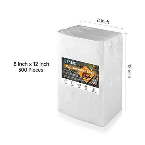 SEATAO 8” X 12”300 Count Vacuum Sealer Bags，precut Pint, Ideal for Food Saver, Bpa Free, Commercial Grade, Great for Storage, Meal Prep and Sous Vide