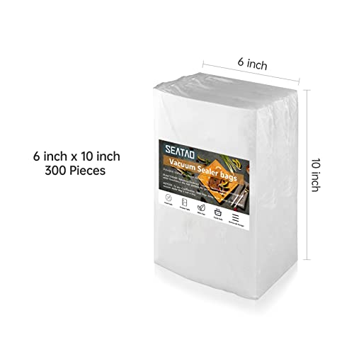 SEATAO 6” X 10” 300 Count Vacuum Sealer Bags，precut Pint, Ideal for Food Saver, BPA Free, Commercial Grade, Great for Storage, Meal Prep and Sous Vide