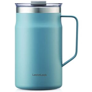 LocknLock Metro Mug Premium 18/8 Stainless Steel Double Wall Insulated with Handle Perfect for table with Lid, Blue, 20 oz