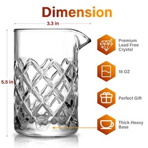 Eligara Cocktail Mixing Glass - 18 OZ Crystal Cocktail Stirring Glass, Thick Weighted Bottom - Bar Bartenders Tools Mixing Glass for Craft Bars & Professional Bartenders