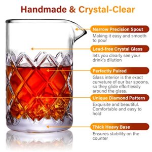 Eligara Cocktail Mixing Glass - 18 OZ Crystal Cocktail Stirring Glass, Thick Weighted Bottom - Bar Bartenders Tools Mixing Glass for Craft Bars & Professional Bartenders