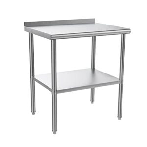 rovsun 30'' x 24'' stainless steel table for prep & work,commercial worktables & workstations,heavy dut metal table with adjustable undershelf & backsplash for kitchen, restaurant,home,hotel