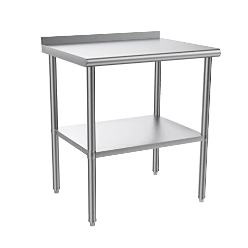 ROVSUN 30'' x 24'' Stainless Steel Table for Prep & Work,Commercial Worktables & Workstations,Heavy Dut Metal Table with Adjustable UnderShelf & Backsplash for Kitchen, Restaurant,Home,Hotel