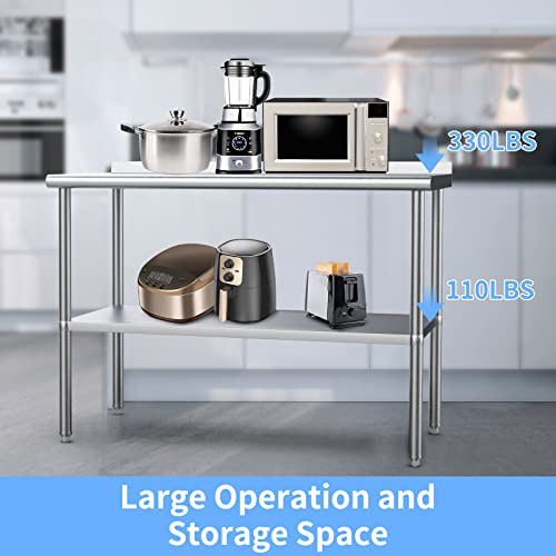 ROVSUN 30'' x 24'' Stainless Steel Table for Prep & Work,Commercial Worktables & Workstations,Heavy Dut Metal Table with Adjustable UnderShelf & Backsplash for Kitchen, Restaurant,Home,Hotel