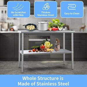 ROVSUN 30'' x 24'' Stainless Steel Table for Prep & Work,Commercial Worktables & Workstations,Heavy Dut Metal Table with Adjustable UnderShelf & Backsplash for Kitchen, Restaurant,Home,Hotel