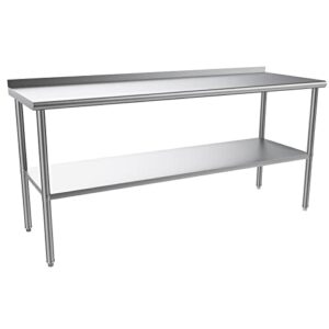 rovsun 72'' x 24'' stainless steel table for prep & work,commercial worktables & workstations,heavy dut metal table with adjustable undershelf & backsplash for kitchen, restaurant,home,hotel