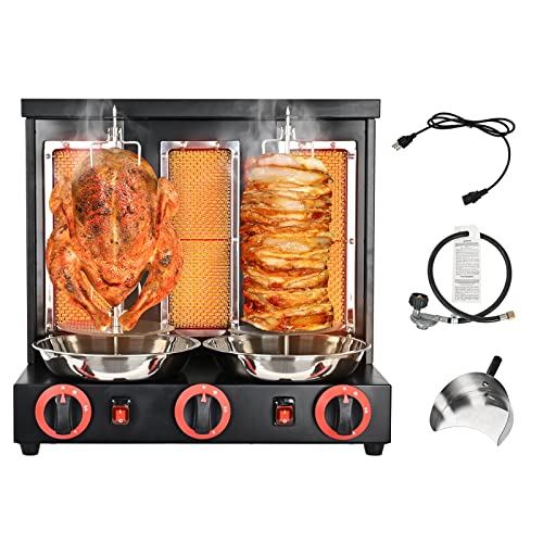 Lifancy Shawarma Machine Commercial, Automatic Vertical Broiler with 3 Burners,Free Meat Catch Pan, Adjustable Temperature(220°F-572°F) 360° Rotating, for Household, Commercial, Party,110V