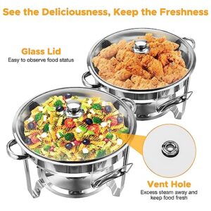 Warmounts Chafing Dish Buffet Set 2 Pack, 5QT Round Chafing Dishes for Buffet with Glass Lid & Lid Holder, Stainless Steel Chafers and Buffet Warmers Sets for Parties, Events, Wedding, Camping, Dinner