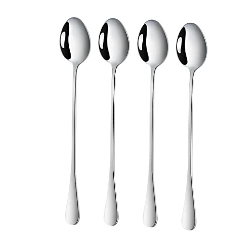 Long Handle Spoons,7.6-inch Ice Tea Spoon, Coffee Stirrers,Ice Cream Spoon, AXIAOLU Premium Stainless Steel Coffee Spoons, Cocktail Stirring Spoons, Set of 4（Silver）