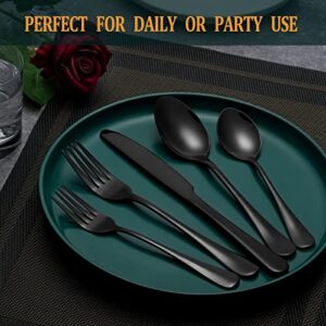 40 Pcs Black Silverware Set, Stainless Steel Flatware Set for 8, Food-Grade Cutlery Set, Mirror Polished Tableware Eating Utensils Set for Home Kitchen, Include Knife Fork Spoon Set, Dishwasher Safe