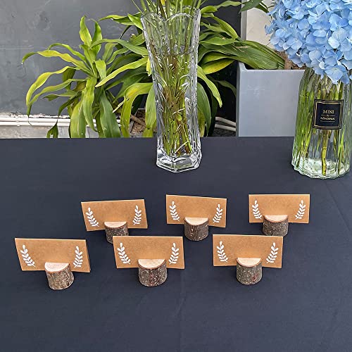 Wettin 24Pcs Rustic Wooden Place Card Holders and 30Pcs Kraft Table Name Place Cards, Wood Table Number Holders, Wood Photo Holders, Name Card Photo Picture Clips for Thanksgiving Dinner Party.