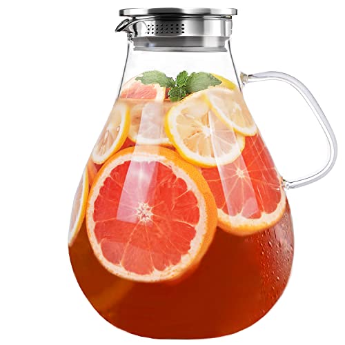 YUNCANG Glass Pitcher with Lid - Water Carafe 108 oz - 3000ML Iced Tea, Juice, Milk, Coffee, Lemonade - Borosilicate Boiling Glassware - Hot & Cold Beverages