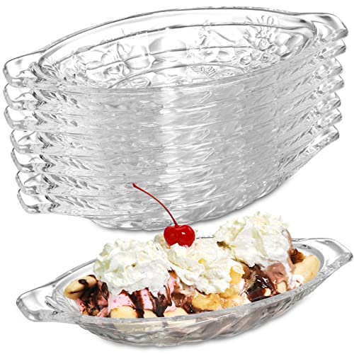 SOUJOY 8 Pack Boat Plate, 8oz Acrylic Splits Bowl, Clear Sundae Serving Dish for banana split, ice cream, Fruits, Yogurt, Brownies, Snack