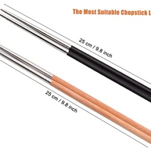 AKONEGE Reusable Chopsticks Wood Splicing Stainless Steel Chopsticks Metal Chopstick Lengthen Japanese Korean Chop Sticks 5 Pairs Gift Set, 9.8 inch