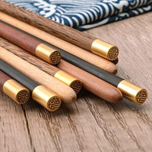 AKONEGE Reusable Chopsticks Wood Splicing Stainless Steel Chopsticks Metal Chopstick Lengthen Japanese Korean Chop Sticks 5 Pairs Gift Set, 9.8 inch