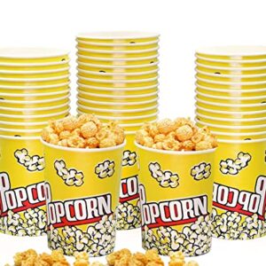 BLUFEU [50 Pack] 32 Oz Popcorn Buckets Disposable – Leakproof & Sturdy Popcorn Container – Large Popcorn Cups Disposable | Popcorn Bowls for Family Movie Night, Carnival theme parties, Movie theater